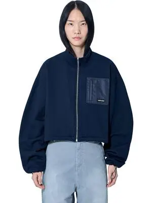 Miu Miu Cropped Zip Fleece Sweatshirt With Stand Collar And Chest Pocket - Blue
