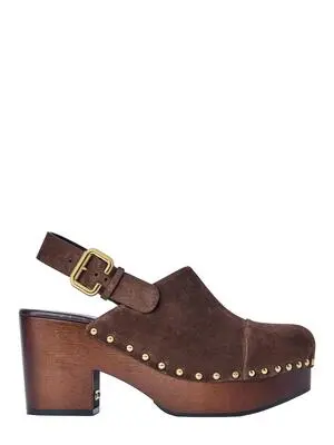 Chloé Jeannette Suede Clogs With Studded Detail - Brown