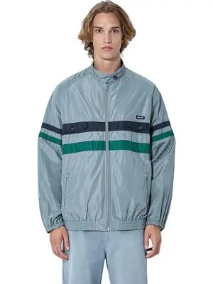 Miu Miu Technical Silk Blouson Jacket With Striped Chest Panel - Blue