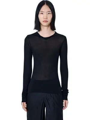 Rick Owens Long Sleeve Hooded Fine Knit Top - Black