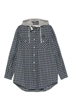 Miu Miu Checked Flannel Shirt With Drawstring Hood - Multicolor