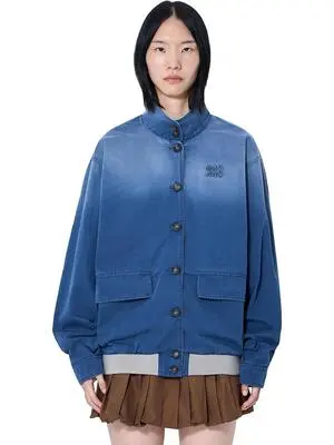 Miu Miu Washed Twill Blouson Jacket With Mandarin Collar - Blue