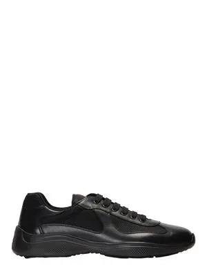 Prada PRADA America's Cup Lace-Up Leather And Textile Sneakers Black