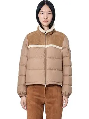 Moncler Aurore Puffer Jacket With Shearling And Suede - Brown