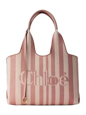 Chloé East-west Tote Bag With Stripes And Embroidered Logo - Pink