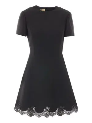 Valentino Garavani Wool And Silk Blend Mini Dress With Lace Detail - Multicolor