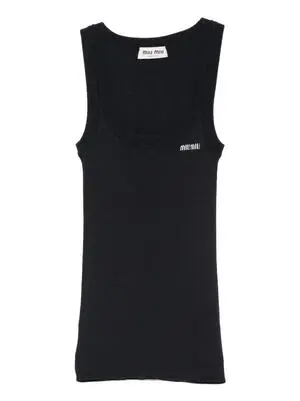 Miu Miu Ribbed Knit Logo Tank Top - Multicolor