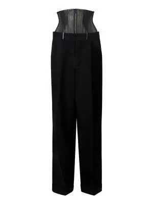 Dsquared2 Tailored Corset Wide-leg Trousers With Leather Bustier Detail - Black
