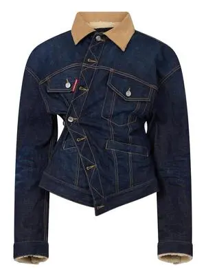 Dsquared2 Wrap Oversized Denim Trucker Jacket With Wool Lining And Corduroy Collar - Blue