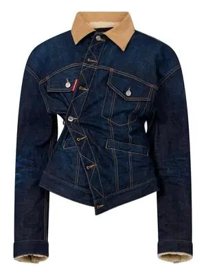 Dsquared2 Wrap Oversized Denim Trucker Jacket With Wool Lining And Corduroy Collar - Blue