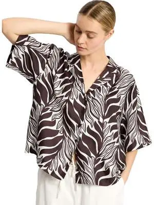 ALBARAY Mono Palm Print Silk Shirt - Brown