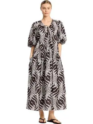 ALBARAY Mono Palm Tie-neck Maxi Dress - Brown