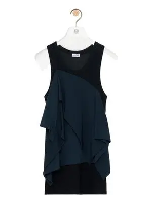 Loewe Viscose Blend Scoop Neck Top With Double L Embroidery - Black