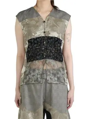 COMMUNS Printed Patchwork Vest - Gray