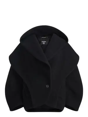 Balmain Oversized Virgin Wool Pea Coat - Black
