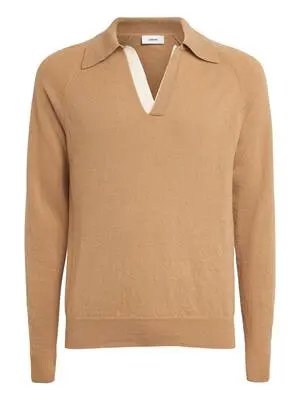 LARDINI Virgin Wool-cashmere Open-collar Polo Shirt - Brown