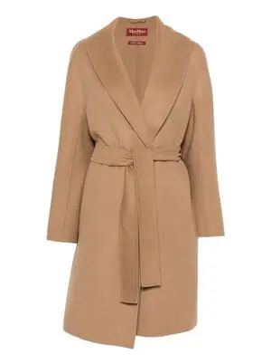 Max Mara Camel Brown Shawl Lapel Belted Coat - Multicolor