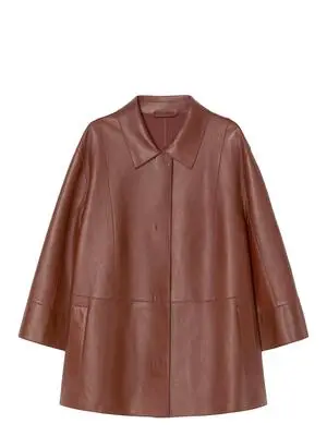 Marina Rinaldi Leather Cropped Sleeve Shirt Jacket - Red