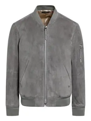 TOM FORD TOM FORD Titanium Suede Bomber Jacket In Lamb Leather Gray