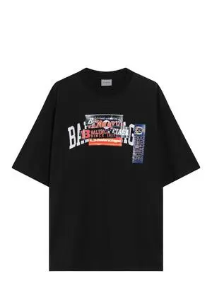 Balenciaga Balenciaga Bumper Stickers Medium-Fit Cotton T-Shirt In Black Men Black