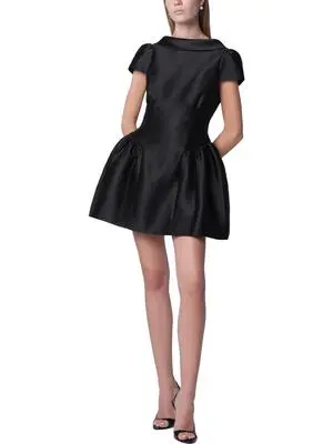 SELF-PORTRAIT Mini Taffeta Dress With Collar - Black