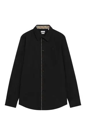Burberry Classic-fit Cotton Poplin Shirt With Check Trim - Black