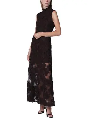 ROTATE BY BIRGER CHRISTENSEN Sleeveless 3d Flower High Neck Maxi Dress - Brown