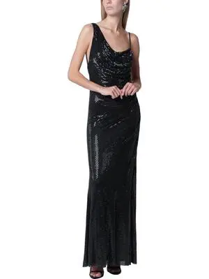 SELF-PORTRAIT Draped Rhinestone Embellished Maxi Dress - Black