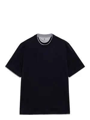 Brunello Cucinelli Crew-neck Cotton Jersey T-shirt With Faux Layering, Cobalt - Blue
