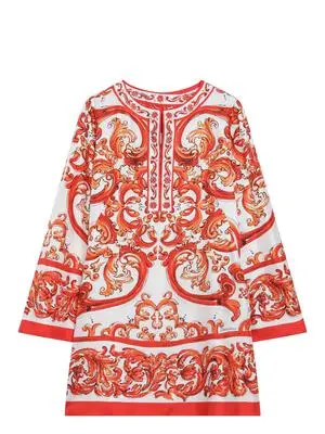 Dolce & Gabbana Maiolica-print Silk Twill Kaftan Dress - Orange