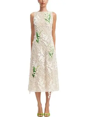 LEO LIN Embellished Lace Sleeveless Midi Dress - Snow
