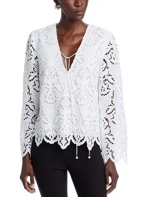 TOCCIN Halina Embroidered Lace Top - Optic