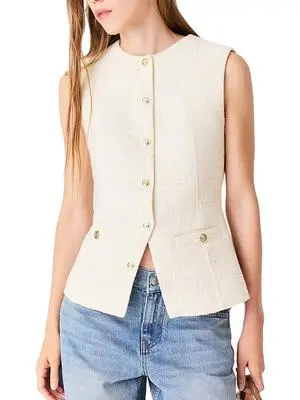 Maje Tweed Waistcoat - Ecru