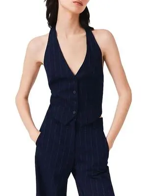 Maje Panello Tailored Backless Vest - Navy