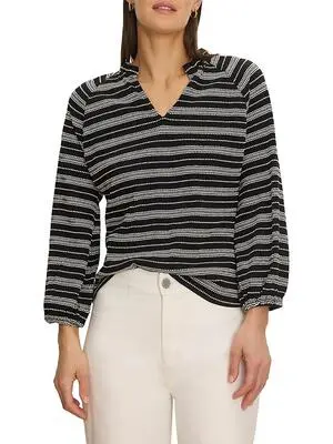 NIC+ZOE Dashing Split Neck Top - Black Multi