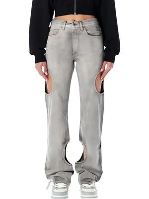 Off-White Cotton Denim Jeans With Thigh And Calf Cut-outs - Grigio