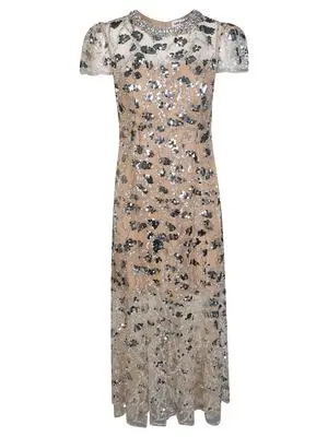 SELF-PORTRAIT Sequin Embellished Midi Dress - Argento