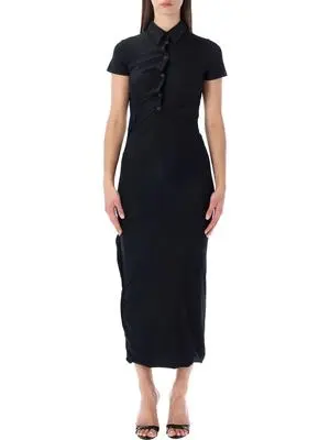 Ottolinger Asymmetrical Button Placket Twisted Polo Midi Dress - Nero