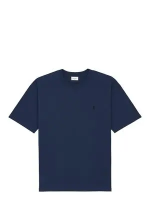 Saint Laurent Saint Laurent Tonal CASSANDRE Chest Embroidered Crewneck T-Shirt Blu