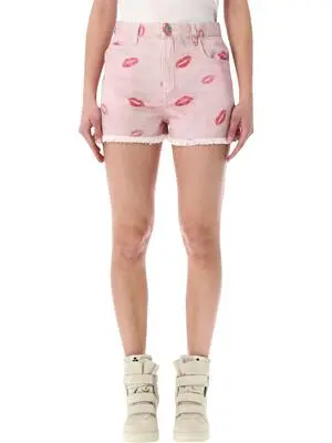 MARANT ETOILE Isabel Marant Lesia Mini Organic Cotton Shorts With "the Kiss" All-over Print - Rosa