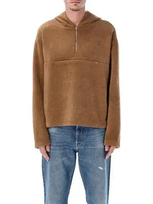 ROLD SKOV ROLD SKOV Relaxed Fit Half-Zip Hoodie With Satin-Lined Hood Marrone