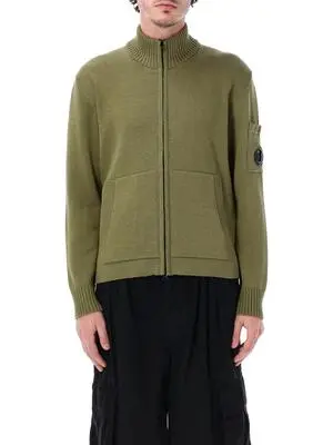 C.P. COMPANY Structured Cotton High Neck Zip Cardigan - Verde