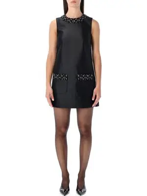SELF-PORTRAIT Jewel Embellished Taffeta Mini Dress - Nero