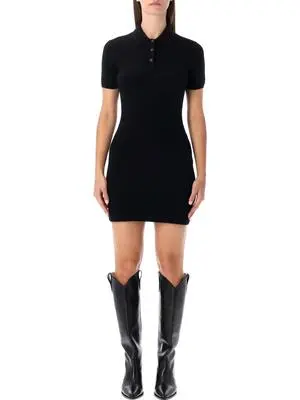 Alexander Wang Ribbed Knit Polo Mini Dress - Nero