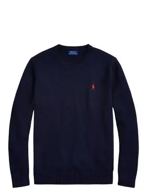 Ralph Lauren Classic Cotton Crew Neck Sweater With Embroidered Pony - Navy