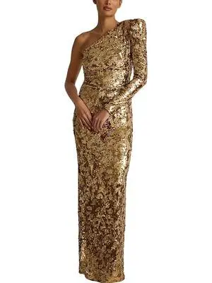 St. John Sequined One-shoulder Gown - Copper