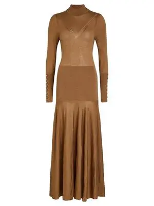 Rabanne Merino And Silk-blend Midi Dress - Camel
