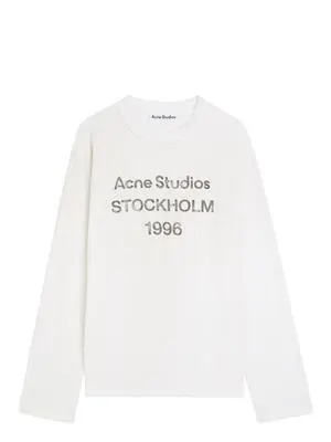 Acne Studios Long-sleeve Cotton-blend T-shirt With Printed Logo - White