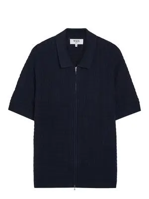 WAX LONDON Goldie Textured-knit Cotton Polo Shirt - Navy