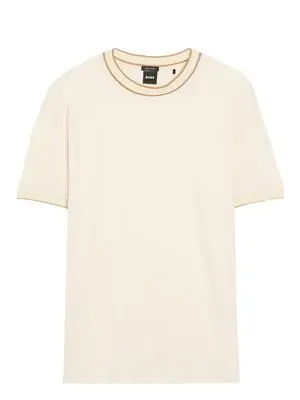 BOSS Thompson Striped-trim Piqué Cotton T-shirt - Ecru